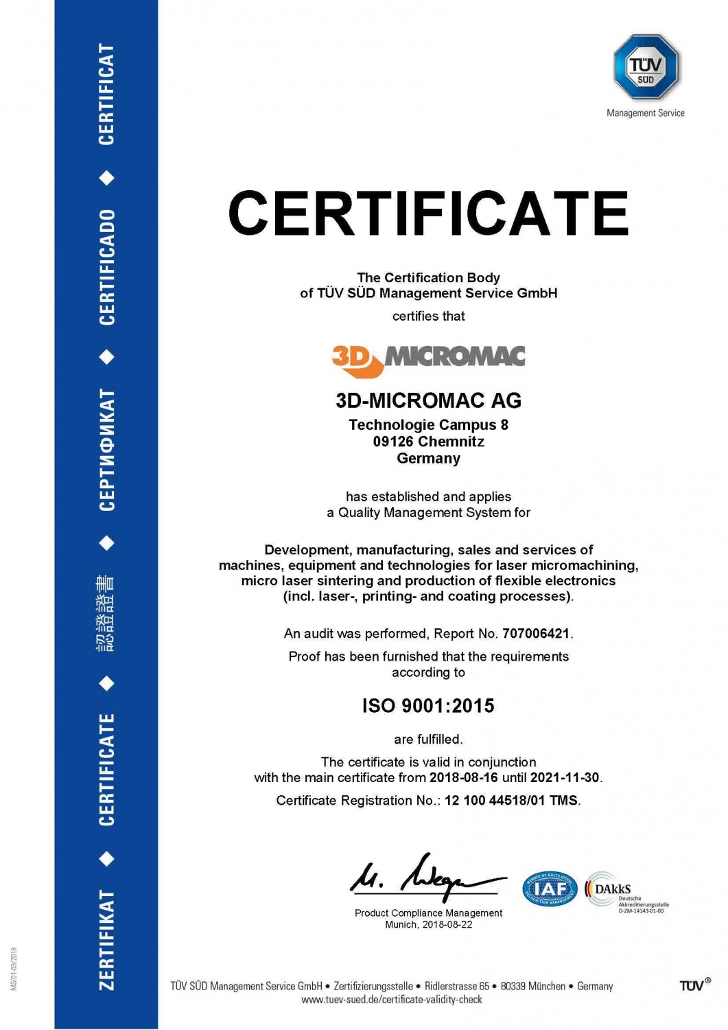 公司介绍 - Laser Micromachining - 3D-Micromac AG